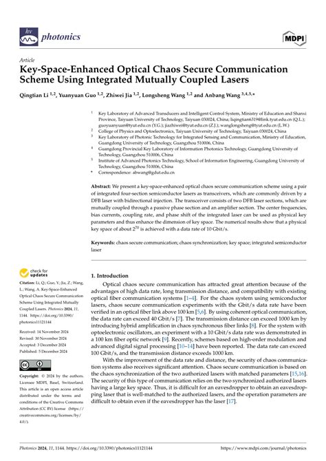 Pdf Key Space Enhanced Optical Chaos Secure Communication Scheme