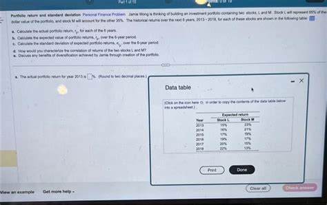 Solved Portfollo Rehurn And Standard Deviation Personal