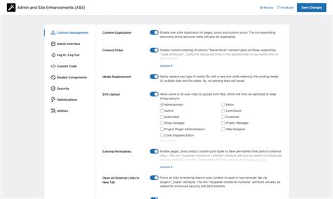 admin and site enhancements ase wordpress plugin