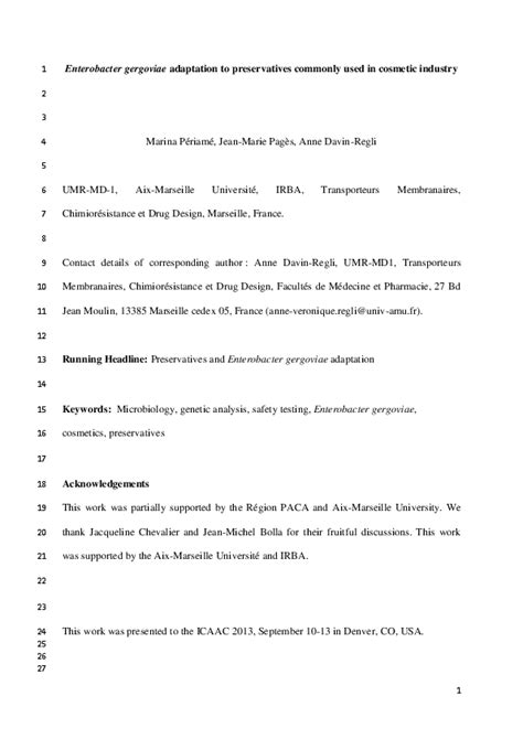 Pdf Enterobacter Gergoviae Adaptation To Preservatives Commonly Used