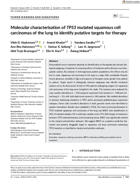 Pdf Molecular Characterisation Of Tp53 Mutated Squamous Cell