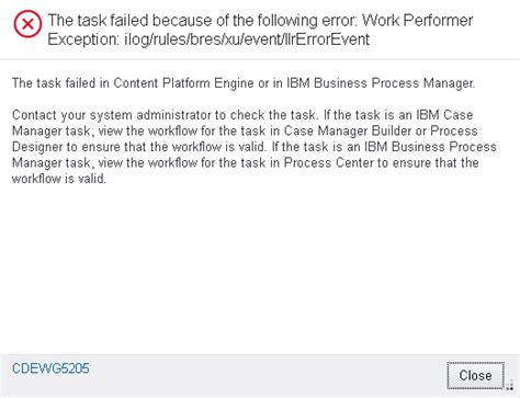 The Task Failed Because Of The Following Error Work Performer Exception Ilog Rules Bres Xu