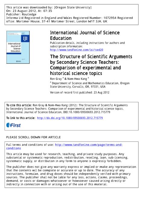 PDF The Structure Of Scientific Arguments By Secondary Science Teachers Comparison Of