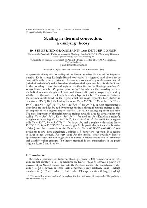 Pdf Scaling In Thermal Convection A Unifying View