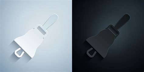 회색과 검은색 배경에 격리된 링링 벨 아이콘을 종이 잘라냅니다 알람 기호 서비스 벨 핸드벨 기호 알림 기호 종이 아트 스타일