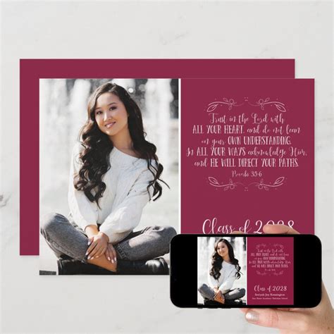 Burgundy Christian Bible Verse Graduation Photo Invitation Snuggle