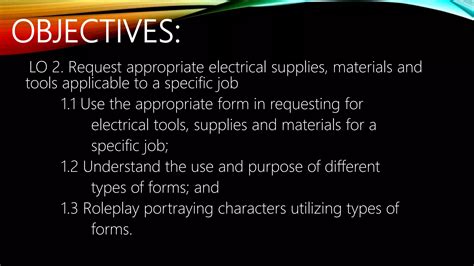 Request Appropriate Electrical Materials Supplies And Tools Pptx