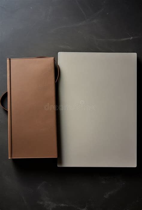 Two Notebooks Of Different Sizes Sitting Next To Each Other On A Grey