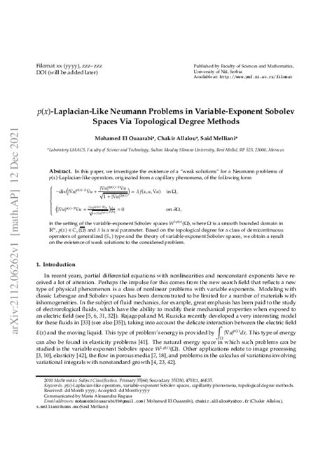 Pdf Px Laplacian Like Neumann Problems In Variable Exponent Sobolev