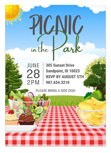 Picnic In The Park Invitation Template Park Birthday Invitation Party