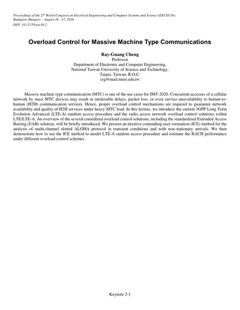 Pdf Overload Control For Massive Machine Type Communications