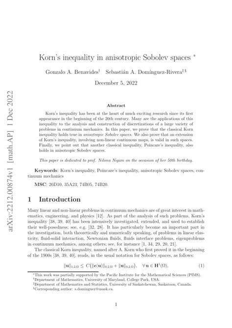 Pdf Korns Inequality In Anisotropic Sobolev Spaces
