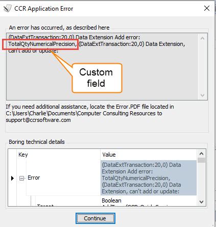 Data Extension Add Error CCRSoftware
