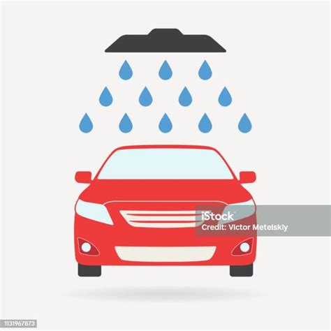 세차 아이콘 또는 샤워와 물 방울로 표시 합니다 평면 디자인에 빨간 차량의 화려한 벡터 일러스트 레이 션 가볍게 두드리기에 대한 스톡 벡터 아트 및 기타 이미지 Istock