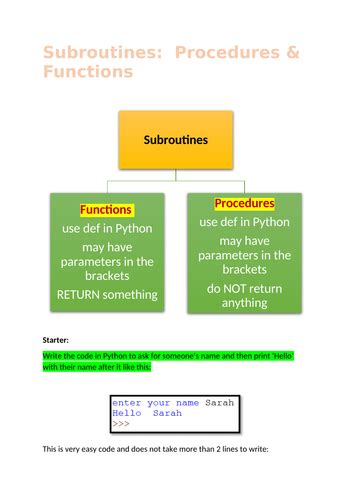 Procedures And Functions For Gcse Python Teaching Resources