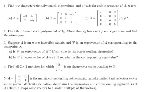 Solved 1 Find The Characteristic Polynomial Eigenvalues