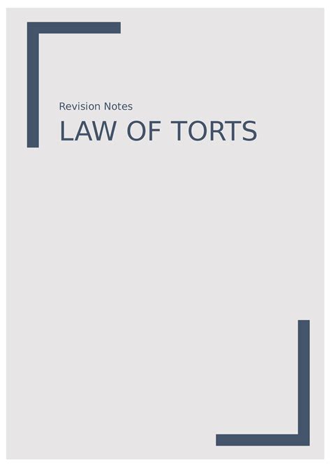 Law Of Torts Notes Revision Notes LAW OF TORTS Introduction To Tort Law What Is The Purpose Of
