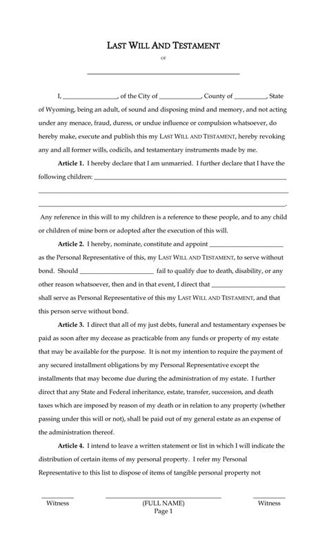 Free Printable Last Will And Testament Templates [pdf Word]