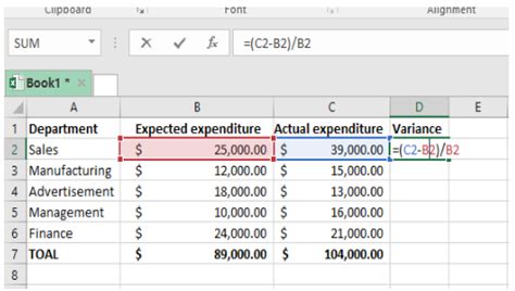how to calculate percent variance in excel