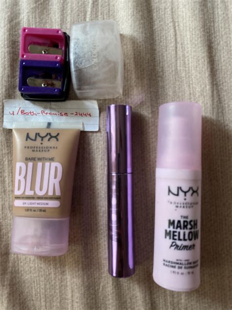 Nyx Asking Blur ₹400 Elf Mascara ₹125 Nyx Marshmelow Primer ₹450 Colourbar Sharpener ₹75 R
