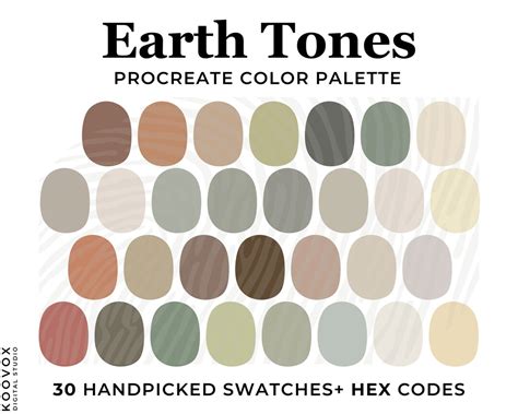 Boho Procreate Color Palette Natural Earth Brown Color Palette Procreate Swatches Hex Codes