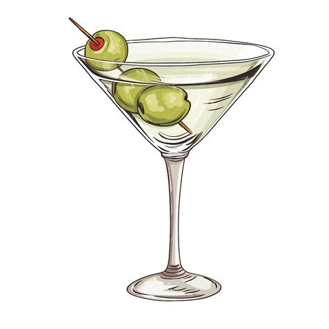 Hand Drawn Martini Cocktail Cartoon Vector Illustration Clipart White Background Premium Ai