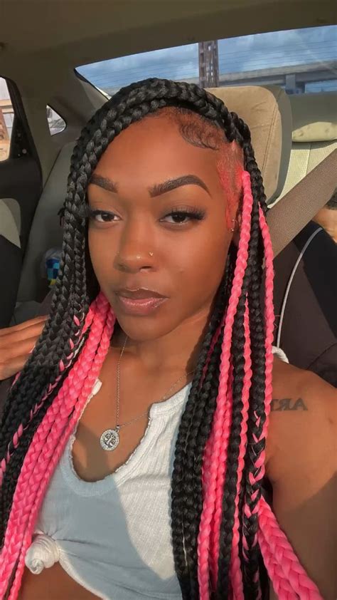 Pinkblack Box Braids 😍 Pink Hair Black Box Braids Cute Box Braids