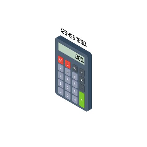 Calculator And Digital Number Left View White Background Icon Vector Isometric Flat Style