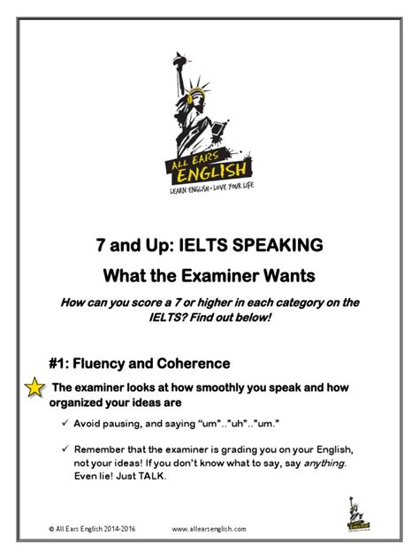 7 And Up Cheat Sheet What The Examiner Wants On The Speaking Section Of The Ielts New Pdf Pdf