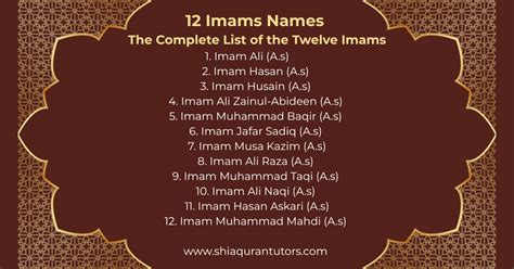 12 Imams Names Complete List Order And Details Shia Quran Tutors