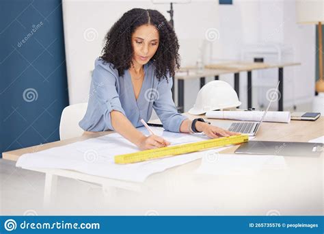 Architecture Drawing And Blueprint With Black Woman Architect