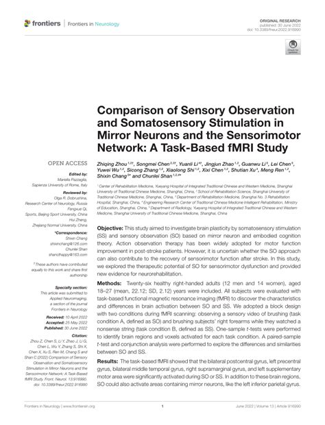 Pdf Comparison Of Sensory Observation And Somatosensory Stimulation In Mirror Neurons And The