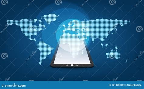 具有spotted World Map和tablet Pc的未来式全球技术、网络和云计算设计概念 — 数字网络 向量例证 插画 包括有 现代 移动 181388160
