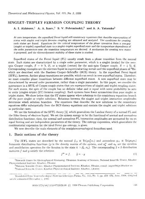 Pdf Singlet Triplet Fermion Coupling Theory Dokumentips
