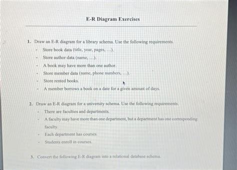 Solved 1 Draw An E R Diagram For A Library Schema Use The Chegg Com