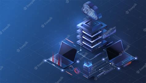 Premium Vector Cloud Storage Isometric Illustration Glowing Data