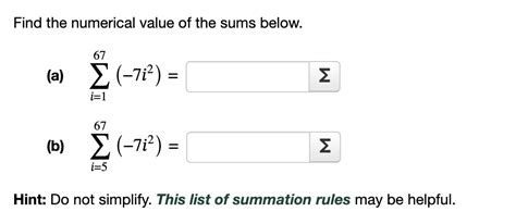 Solved Find The Numerical Value Of The Sums Below A Chegg Com
