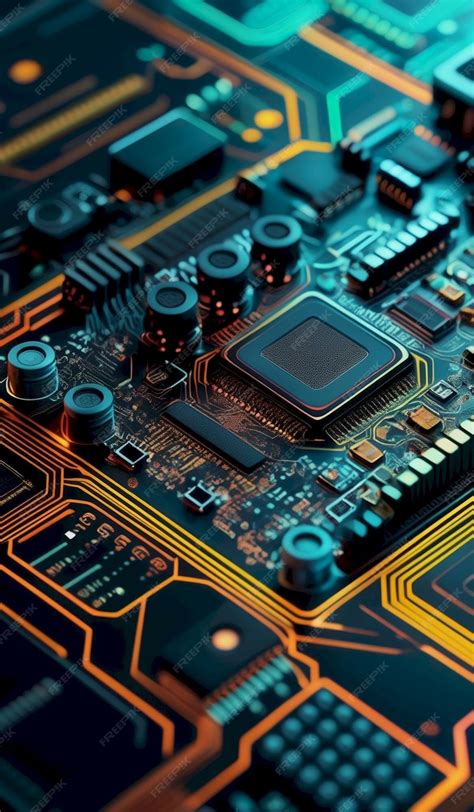 a closeup of a computer circuit board with a processor chip background generate ai premium ai