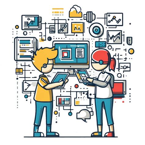 Two People Collaborating On A Digital Project Using Tablets And A Computer Isolated On White