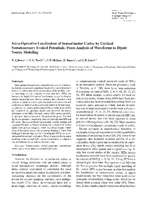Pdf Intra Operative Localization Of Sensorimotor Cortex By Cortical Somatosensory Evoked