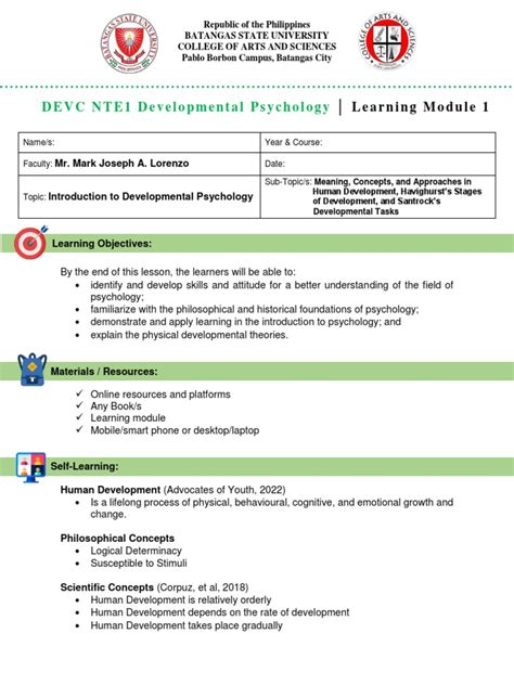 M1 Devc Nte1 Developmental Psychology Learning Module 1 Pdf Developmental Psychology Learning