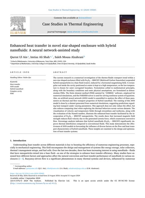 Pdf Enhanced Heat Transfer In Novel Star Shaped Enclosure With Hybrid Nanofluids A Neural