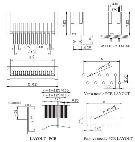 Fpc Connector 1 25mm Pitch Straight Solder Dip Single Side Contact