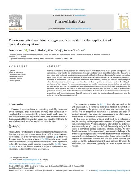 Pdf Thermoanalytical And Kinetic Degrees Of Conversion In The Application Of General Rate Equation