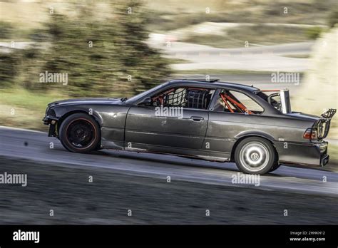 Modified Bmw E36 Racing On The Road During A Competition In Barcelona