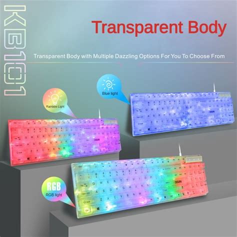 Suke New KB101 Wired Transparent Keyboard Mechanical Touch Keyboard Colorful RGB Illuminated