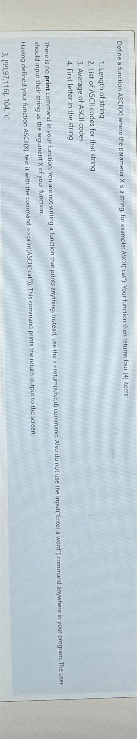 Solved Define A Function Asciix ﻿where The Parameter X ﻿is