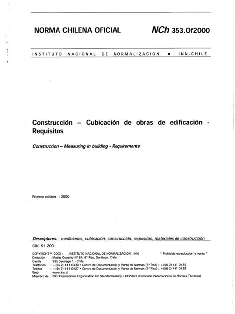 Nch 353 Of2000 Constr Cubobrasedificaci Requisitos Pdf