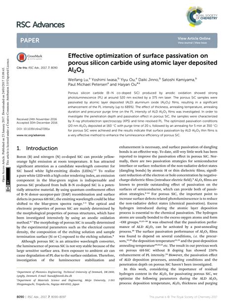 Pdf Effective Optimization Of Surface Passivation On Porous Silicon