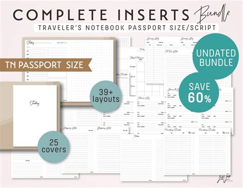 Passport Size Travelers Notebook Complete Inserts Bundle Printable